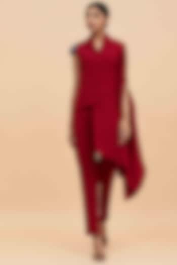 Ruby Red Moss Crepe Co-Ord Set by Aakaar at Pernia's Pop Up Shop 2025