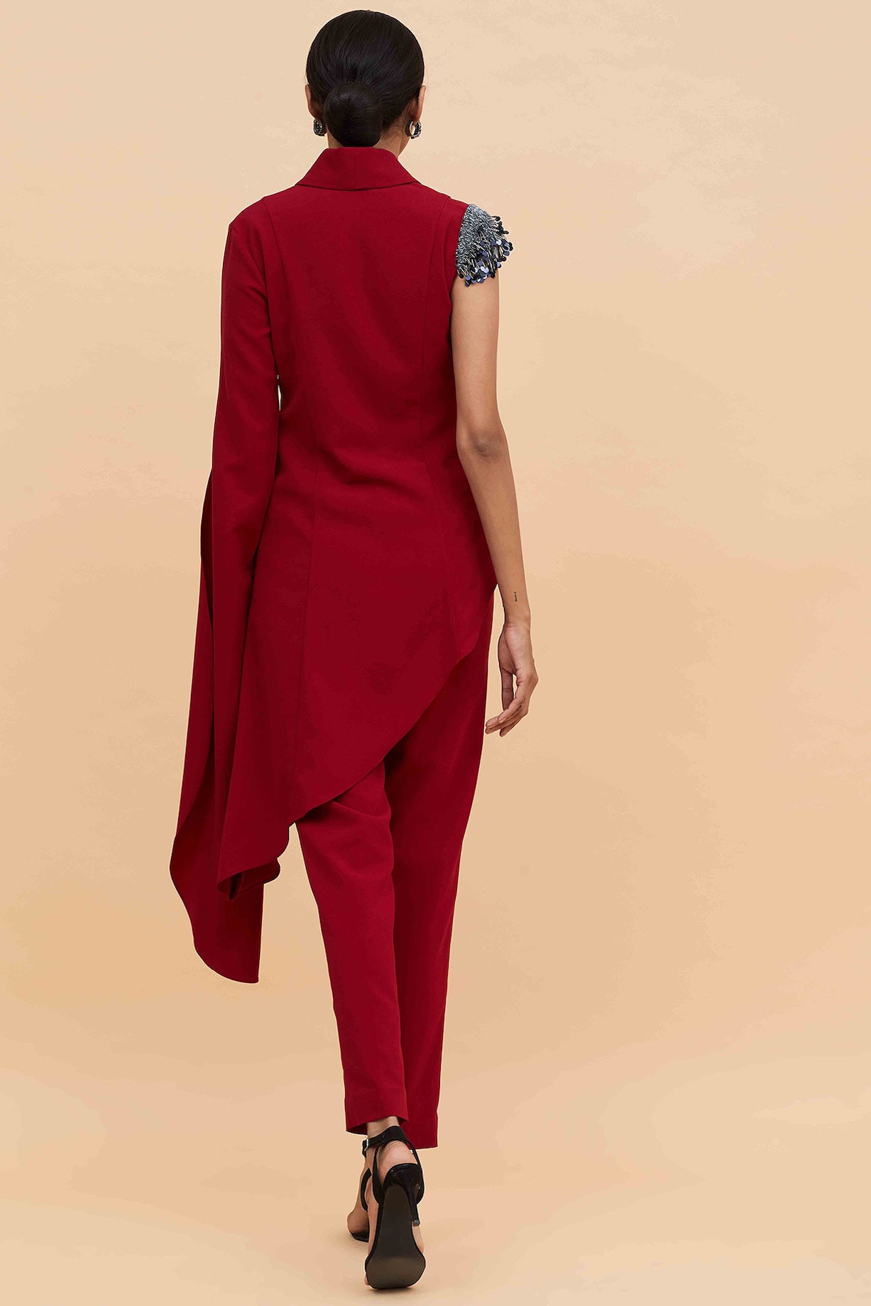 Ruby Red Moss Crepe Co-Ord Set by Aakaar at Pernia's Pop Up Shop 2025