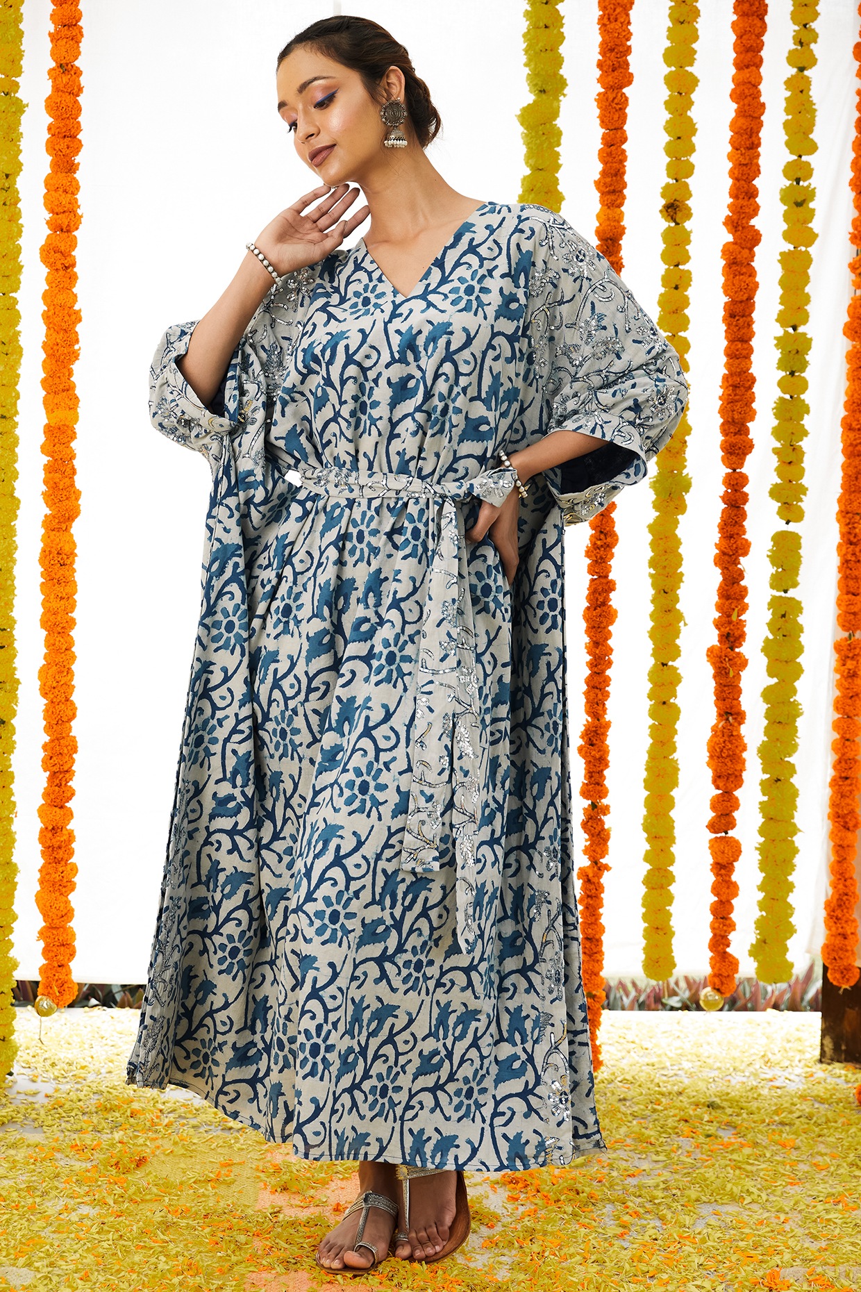 Indigo Blue Cotton Kaftan For Girls by Akashi- Kids at Pernia's Pop Up ...