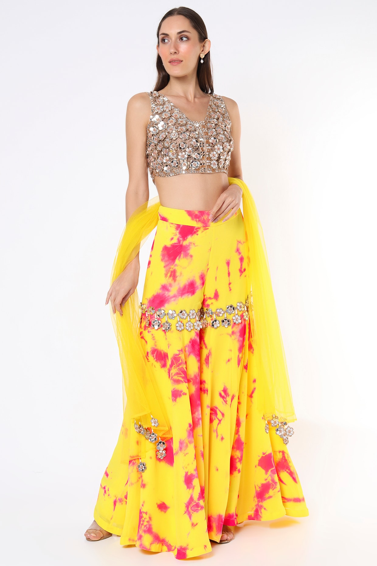 Lemon Yellow Tie-Dye Printed Gharara Set by Akanksha Gajria at Pernia's ...