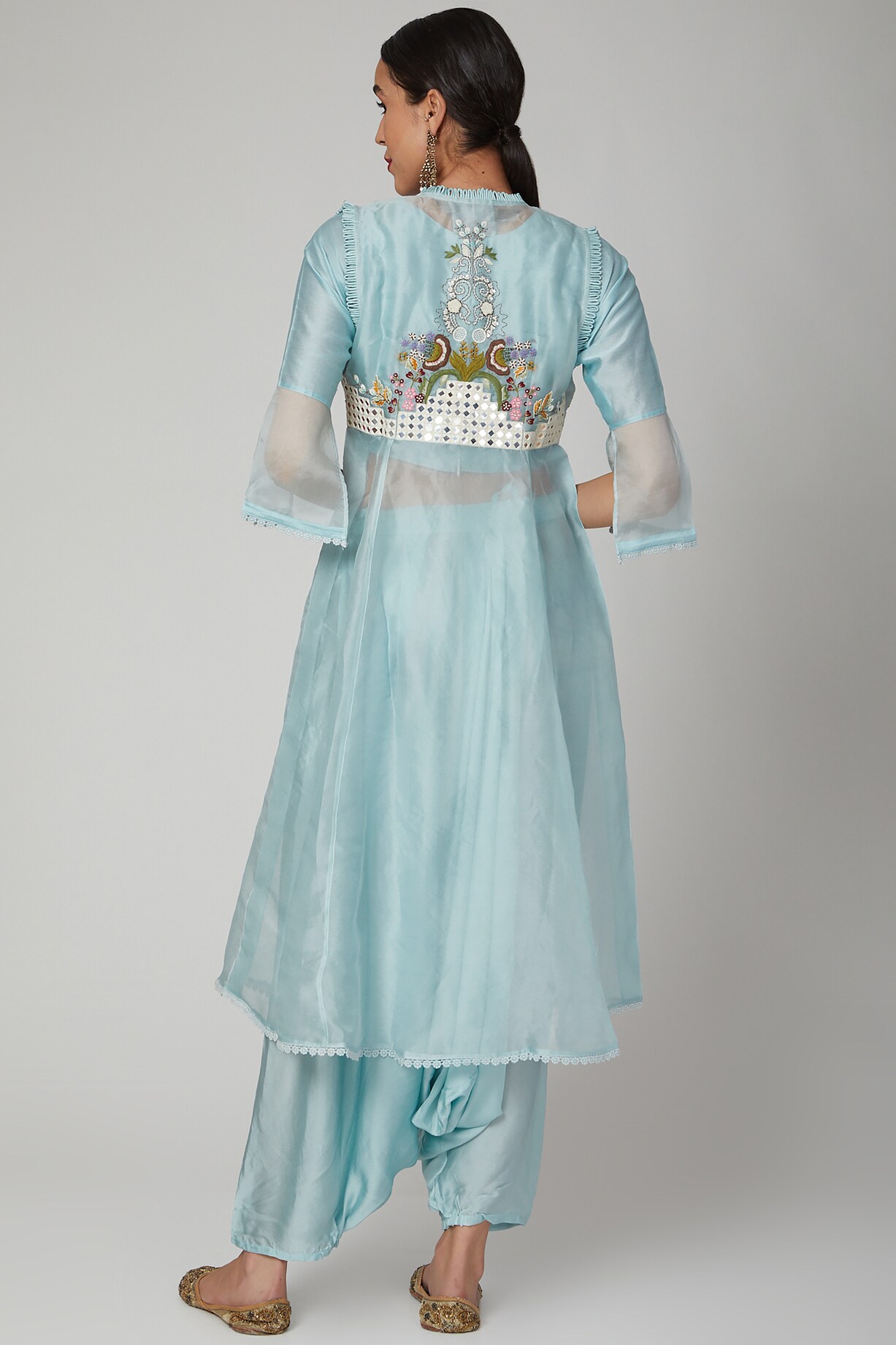Turquoise Embroidered Jacket Set by Aksh at Pernia's Pop Up Shop 2026