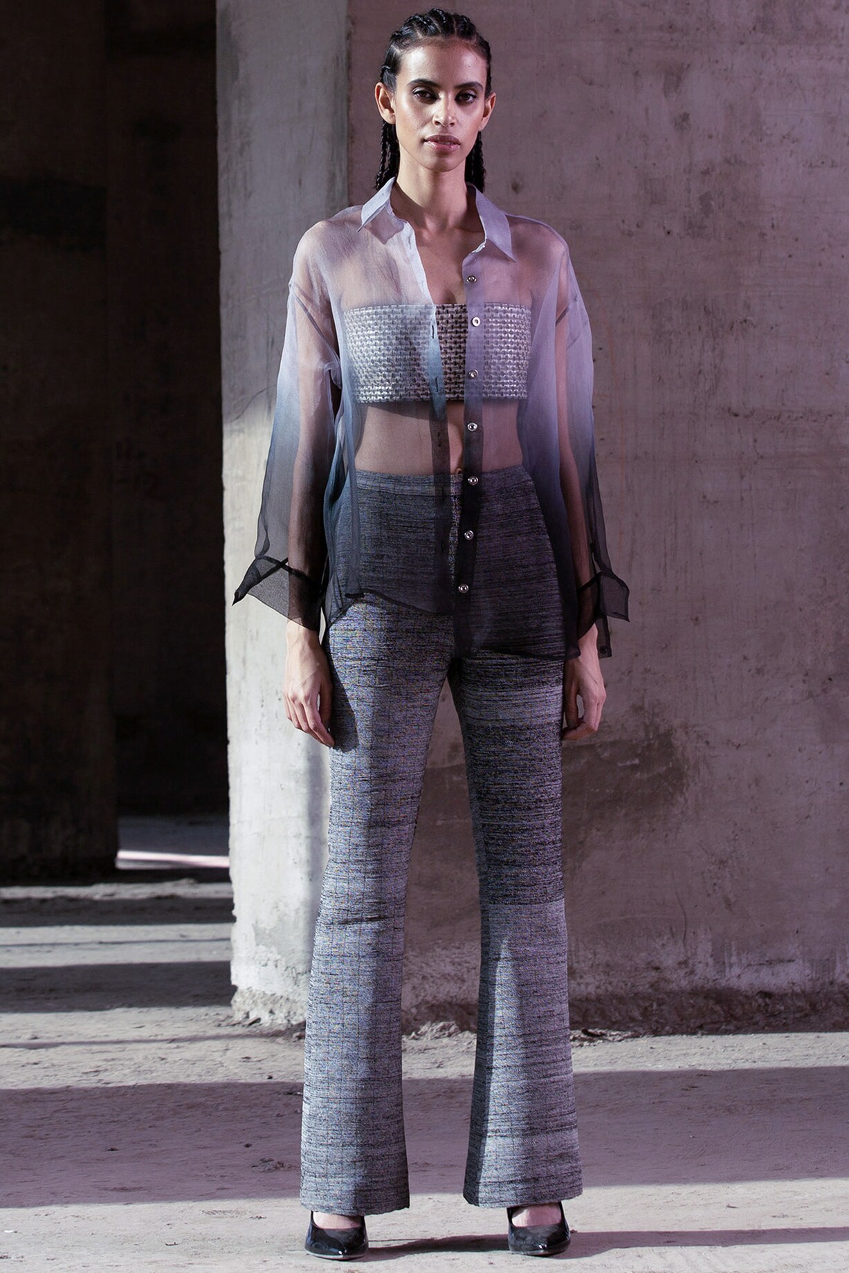 Grey Gradient Dyed Shirt by Akhl at Pernia's Pop Up Shop 2024