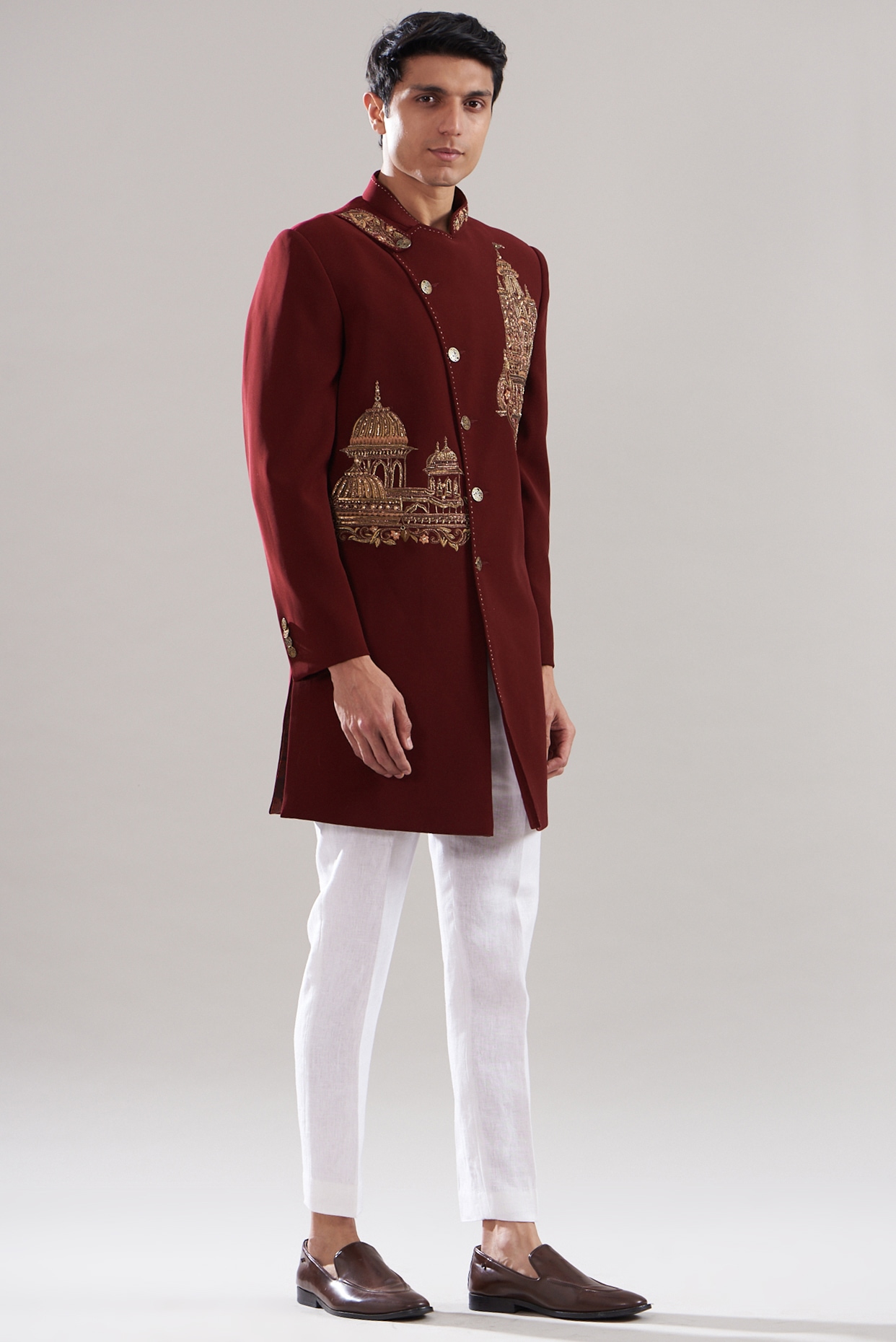 Maroon Japanese Mix Polyester Embroidered Indowestern Set by Attire by kunal & Sid j at Pernia's ...