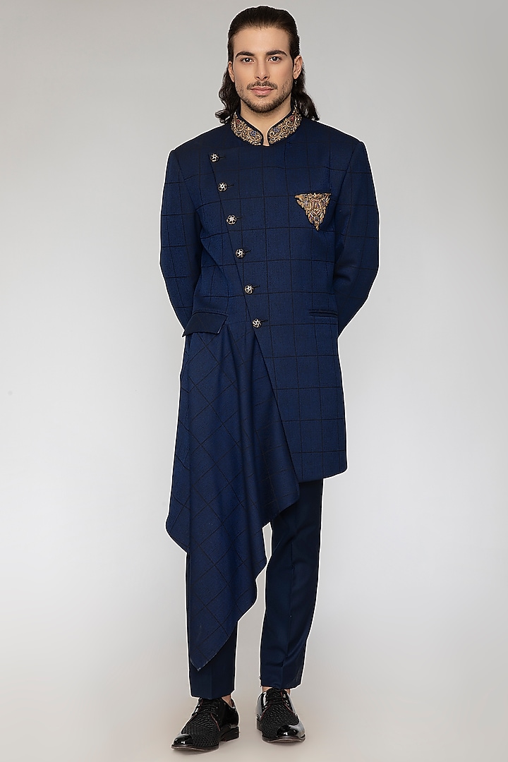Cobalt Blue Embroidered Indo-Western Set by Attire by kunal & Sid j at Pernia's Pop Up Shop 2025