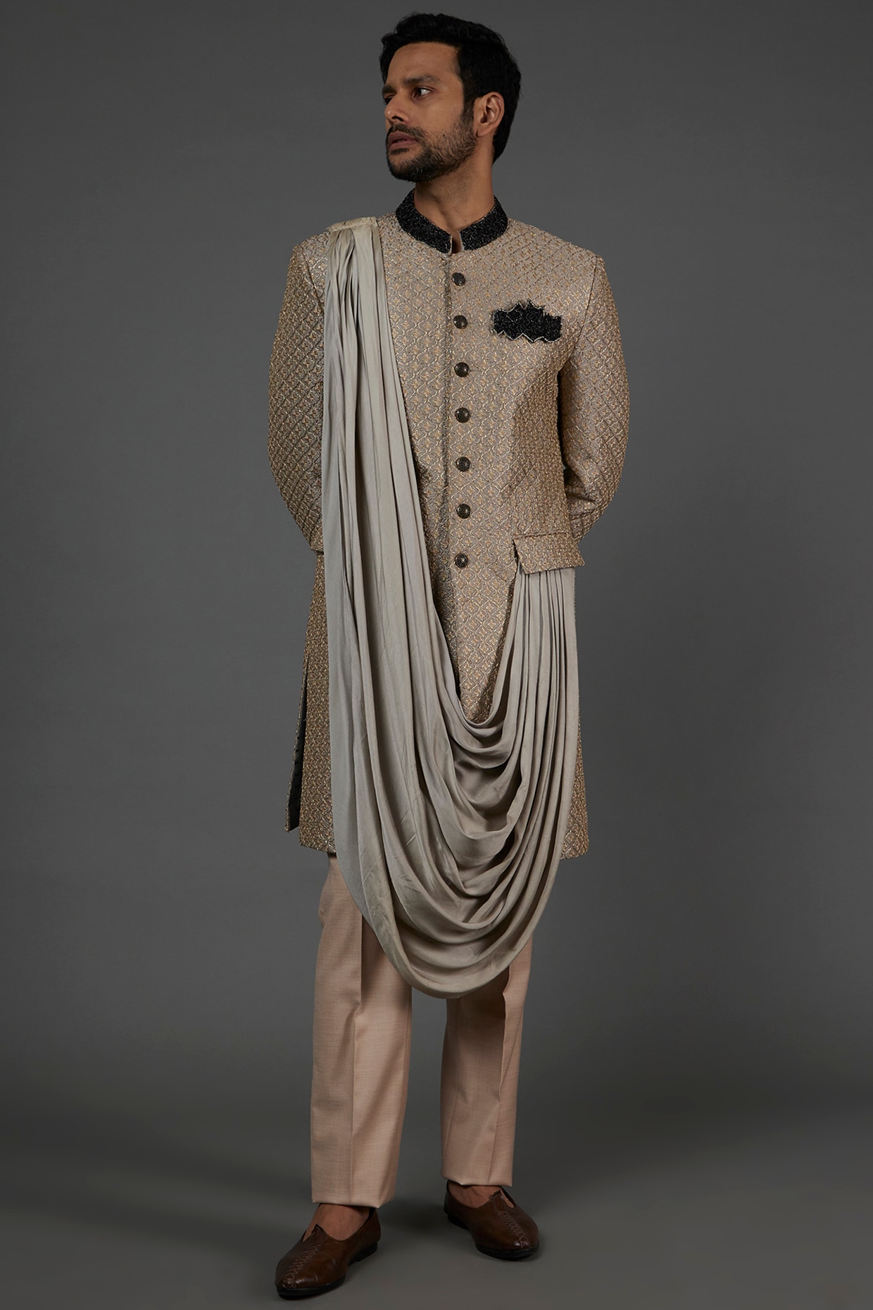 Grey Silk Indowestern Jacket Set by attire by kunal & Sid j at Pernia's ...