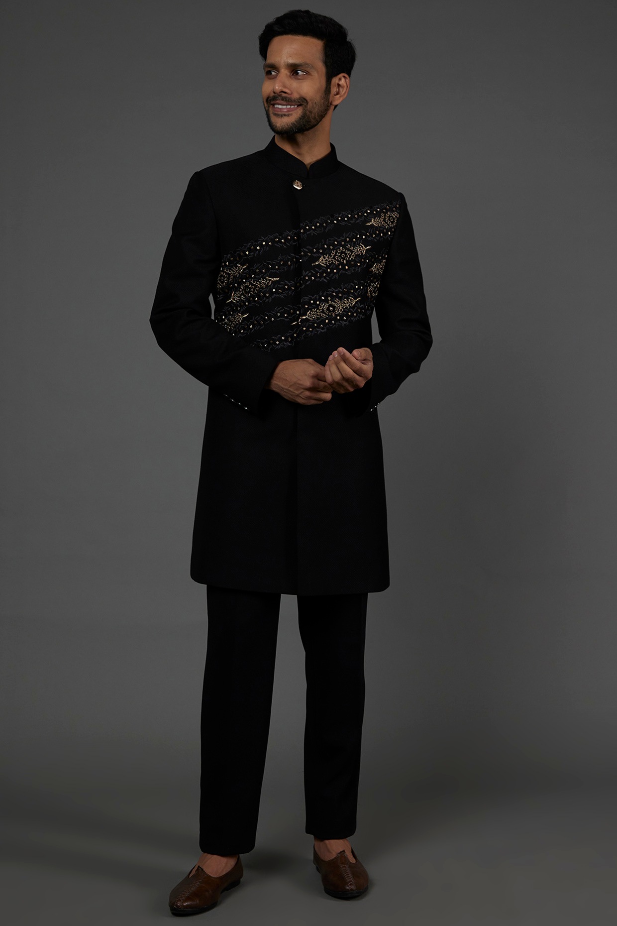 Black Embroidered Indowestern Jacket Set by attire by kunal & Sid j at Pernia's Pop Up Shop 2025