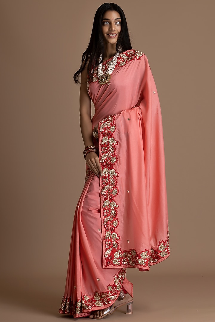 Gajri Pink Pure Upada Silk Embroidered Saree Set Design by Albis Jaipur ...