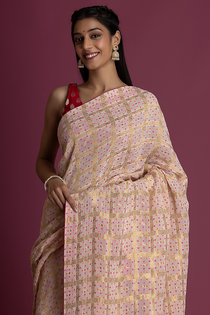 Off-White Pure Khadi Georgette Banarasi Saree Set Design by Albis Jaipur at Pernia's Pop Up Shop ...