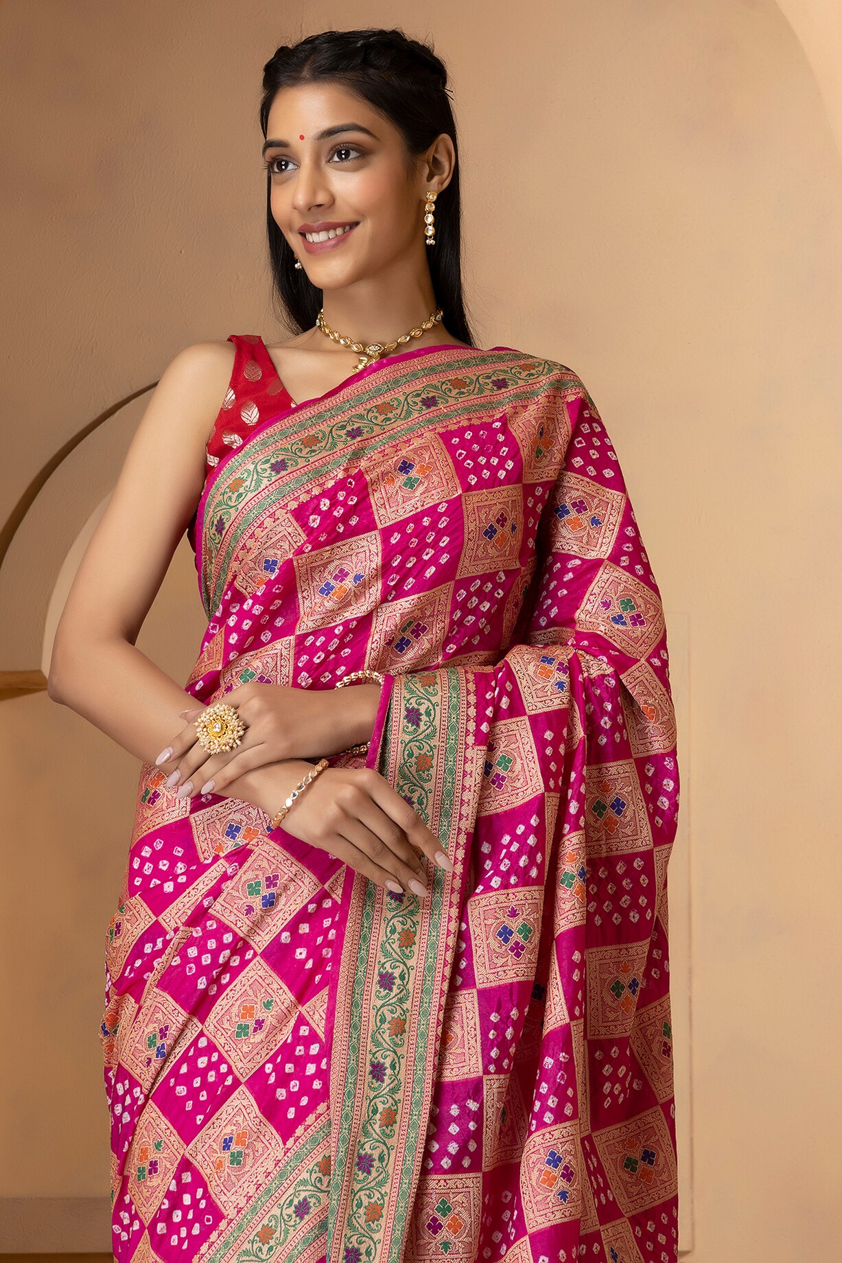 Pink Pure Gadwal Silk Gharchola Bandhani Saree Set Design by Albis ...