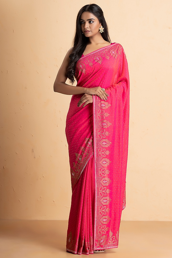 Hot Pink Dola Silk Embellished Saree Set Design by Albis Jaipur at ...