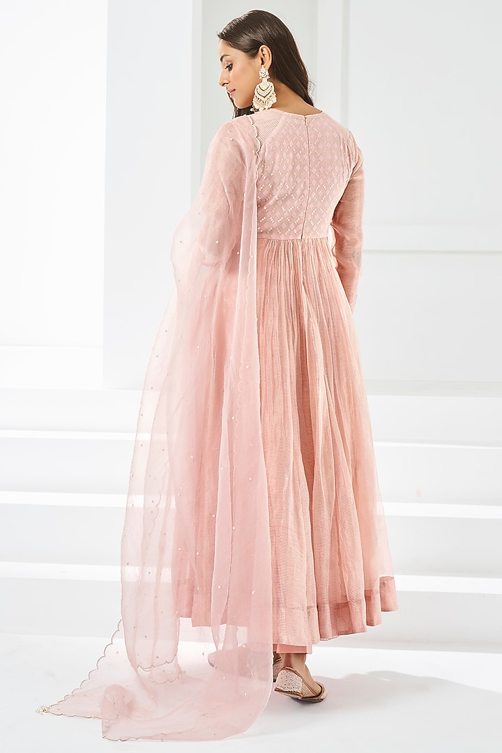 Blush Pink Flat Silk Embroidered Anarkali Set by Almaari by Pooja Patel ...