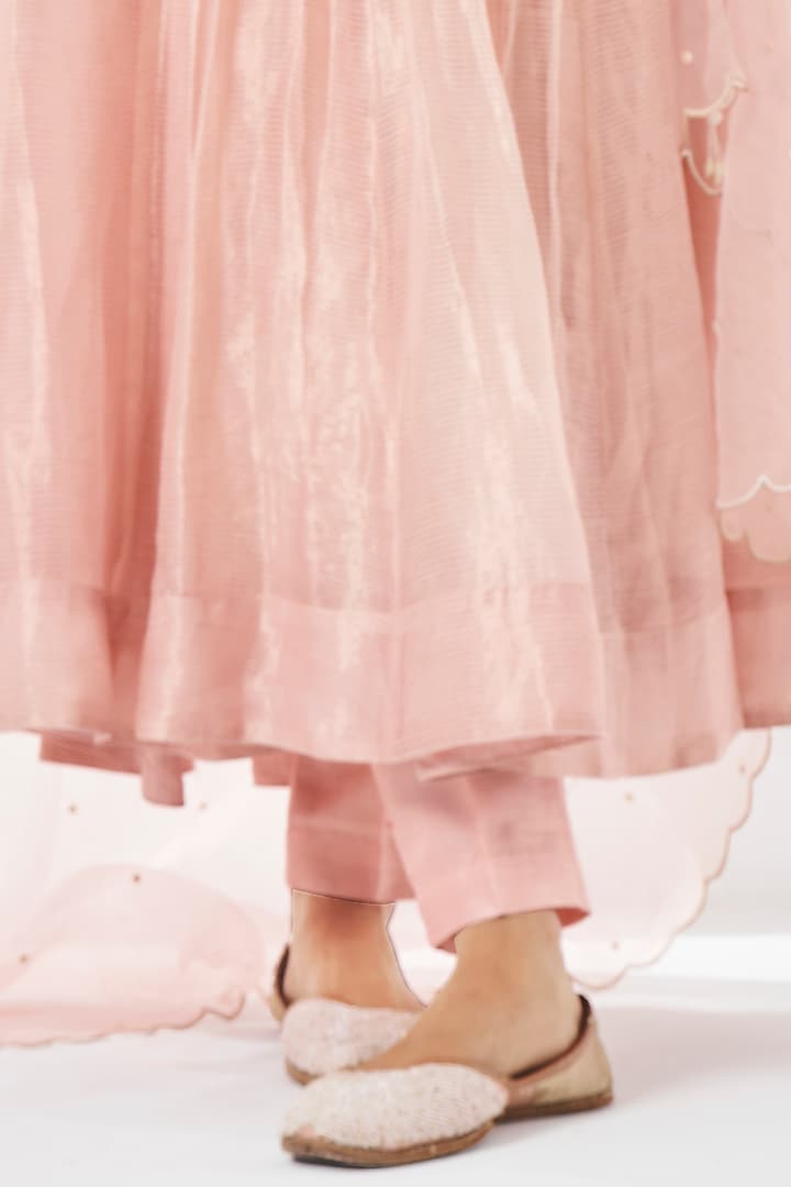 Blush Pink Flat Silk Embroidered Anarkali Set by Almaari by Pooja Patel at Pernia's Pop Up Shop 2025