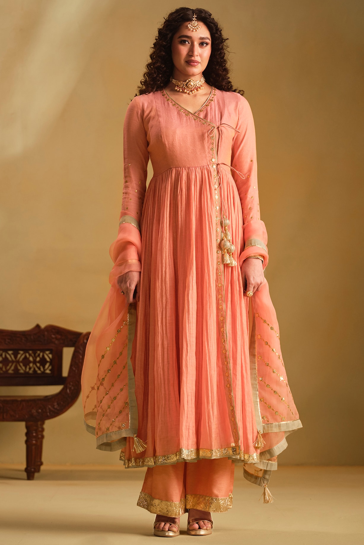 Pink Silk Gota Work Wedding Anarkali Set by Almaari by Pooja Patel at Pernia's Pop Up Shop 2025
