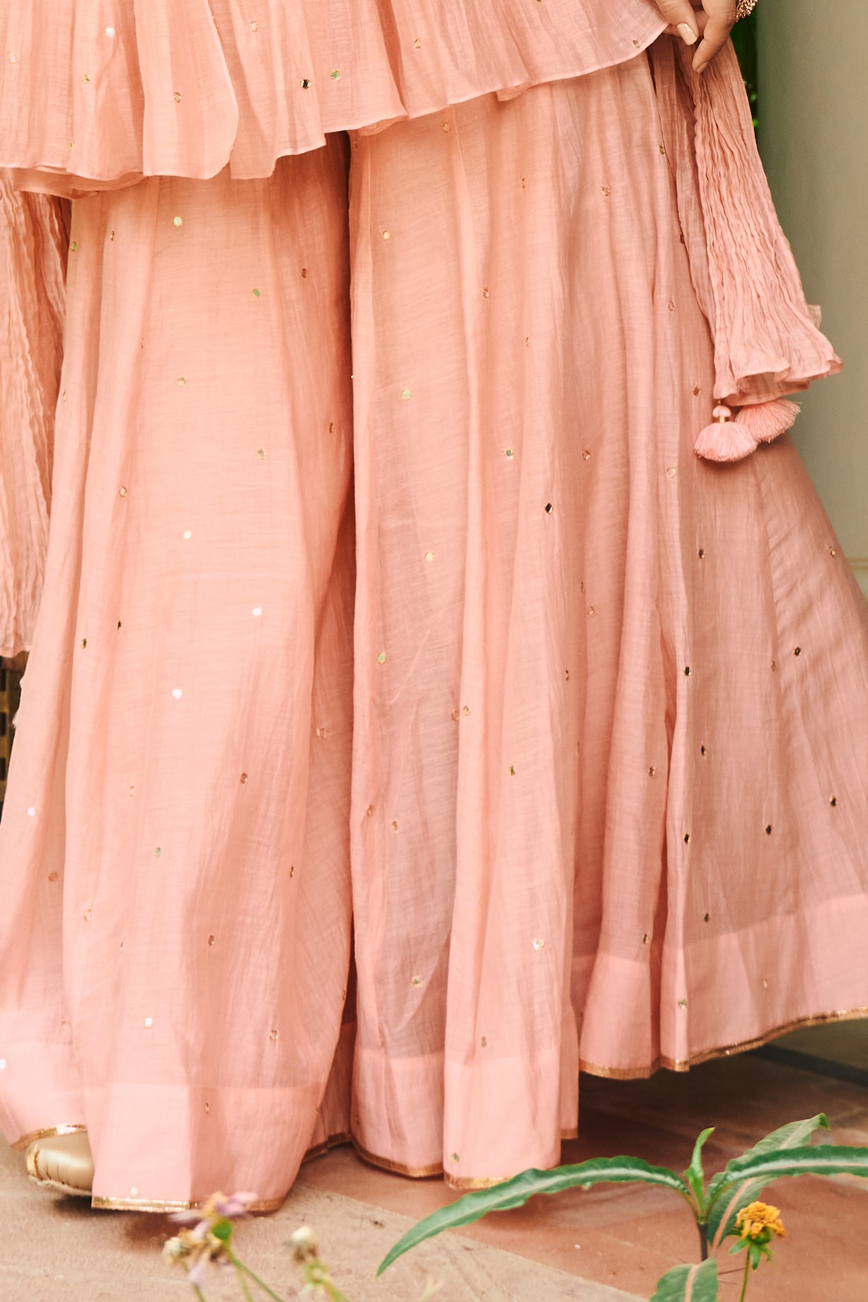 Peach Soft Chanderi Flared Sharara Set by Almaari by Pooja Patel at ...