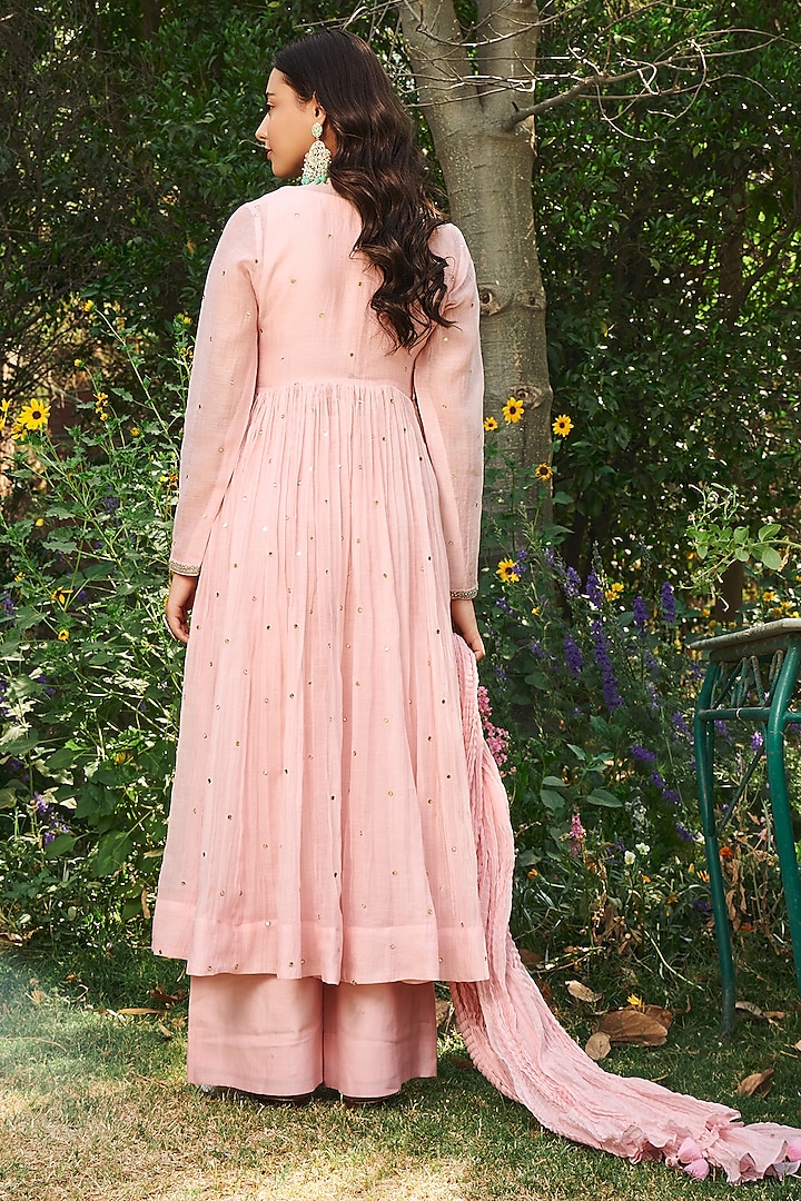 Light Pink Soft Chanderi Dori Work Anarkali Set by Almaari by Pooja Patel at Pernia's Pop Up ...