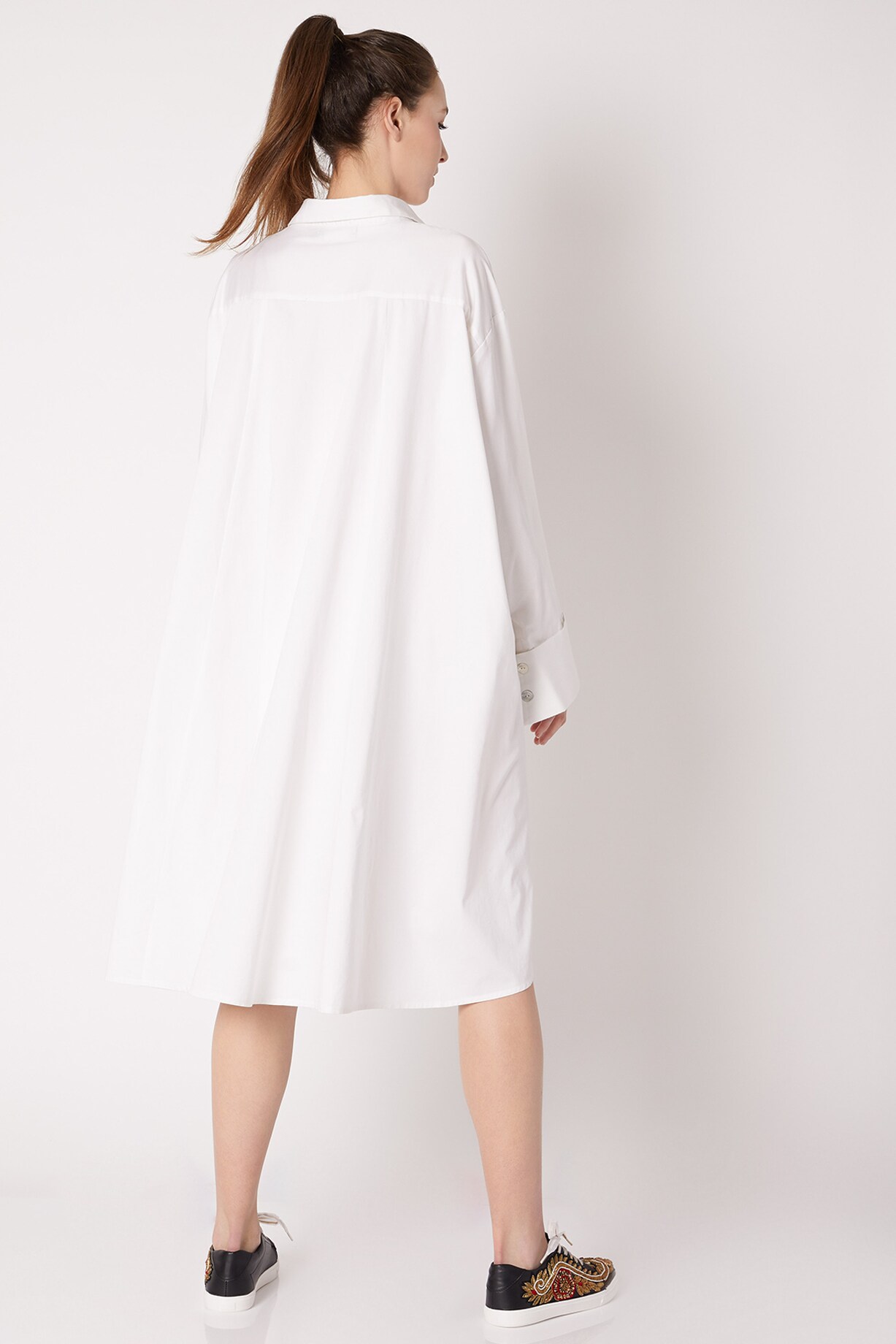 White Asymmetric Shirt Dress Design by ALIGNE at Pernia's Pop Up Shop 2024