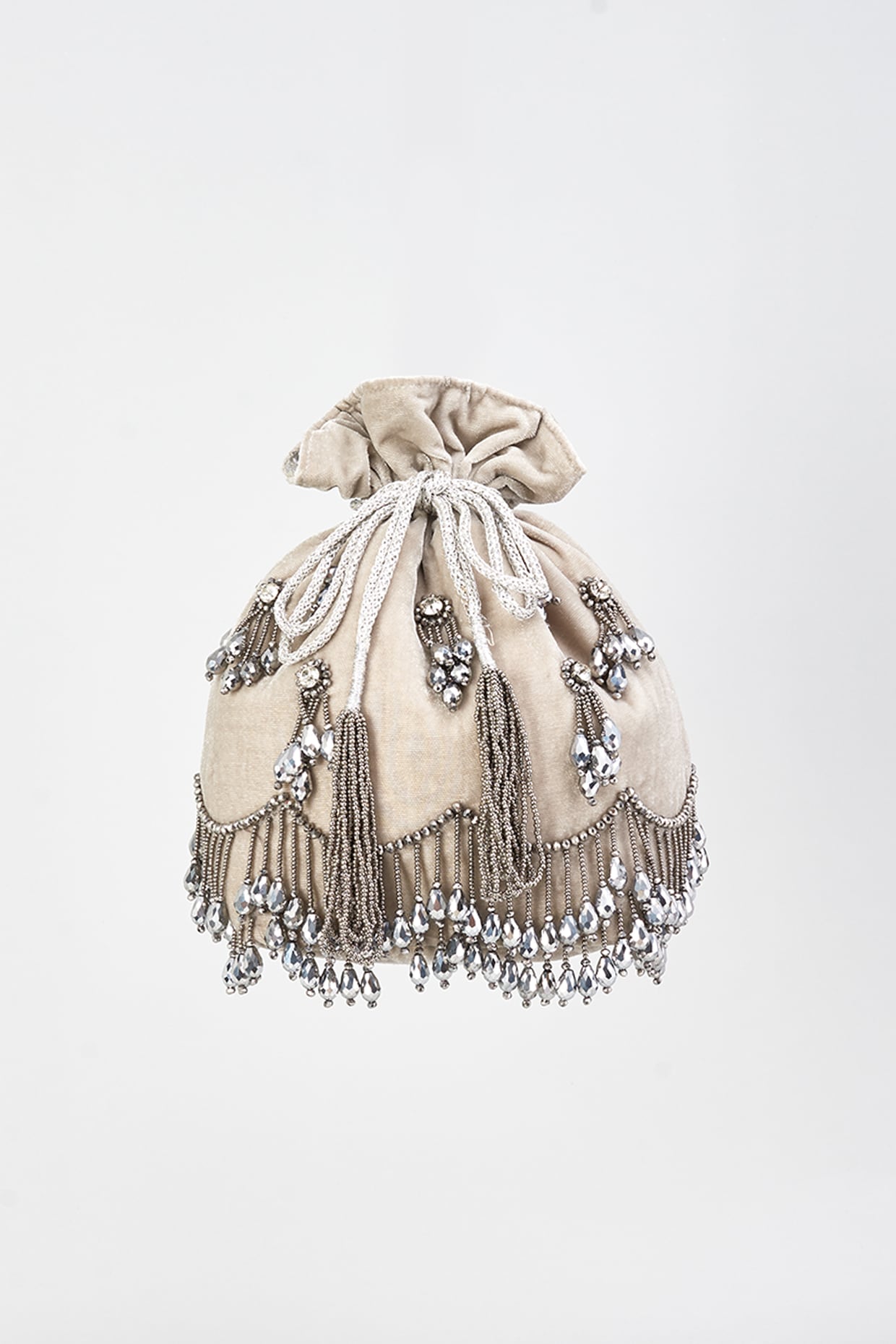 Grey Velvet Embroidered Potli by Aloha by PS at Pernia's Pop Up Shop 2025