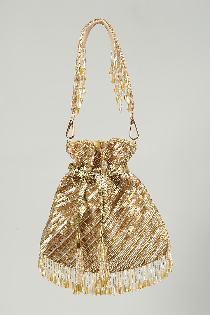 Gold Raw Silk Salli Embroidered Potli by Aloha by PS at Pernia's Pop Up ...