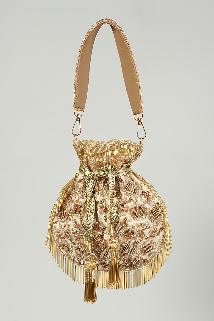 White Raw Silk Embroidered Potli by Aloha by PS at Pernia's Pop Up Shop ...