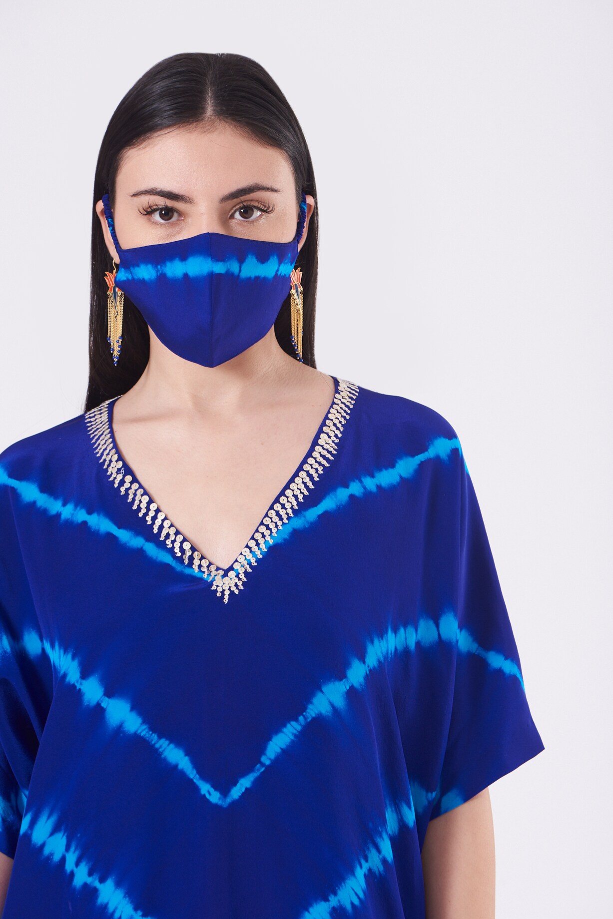 Dark Blue & Aqua Blue Tie-Dyed Tunic by Alpa & Reena at Pernia's Pop Up Shop 2025