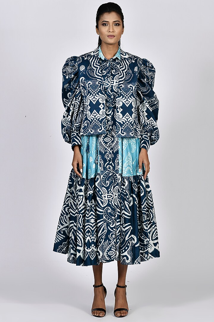 Dark Navy Blue Digital Printed Short Jacket by Alpona Designs at Pernia ...
