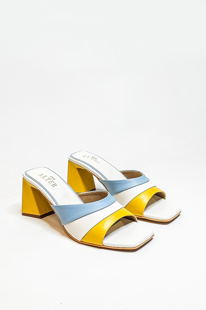 White Faux Leather T-shaped Block Heels by The Alter at Pernia's Pop Up ...