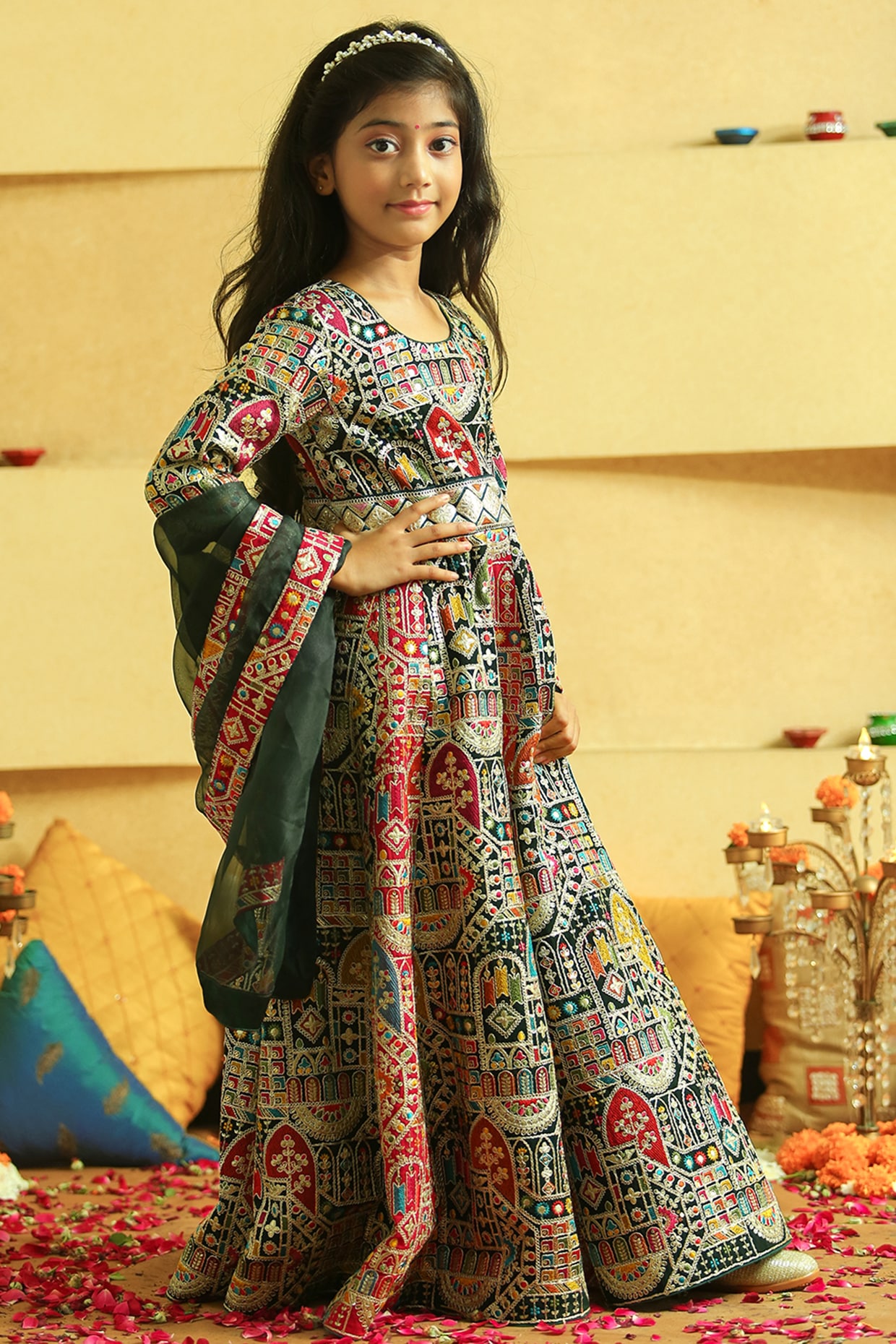 Multi-Colored Georgette Embroidered Anarkali Set For Girls by Alyaansh ...