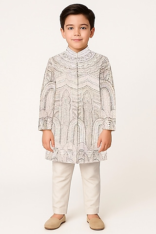 Ivory Silk Handwork Sherwani Set For Boys by Alyaansh Couture at Pernia ...