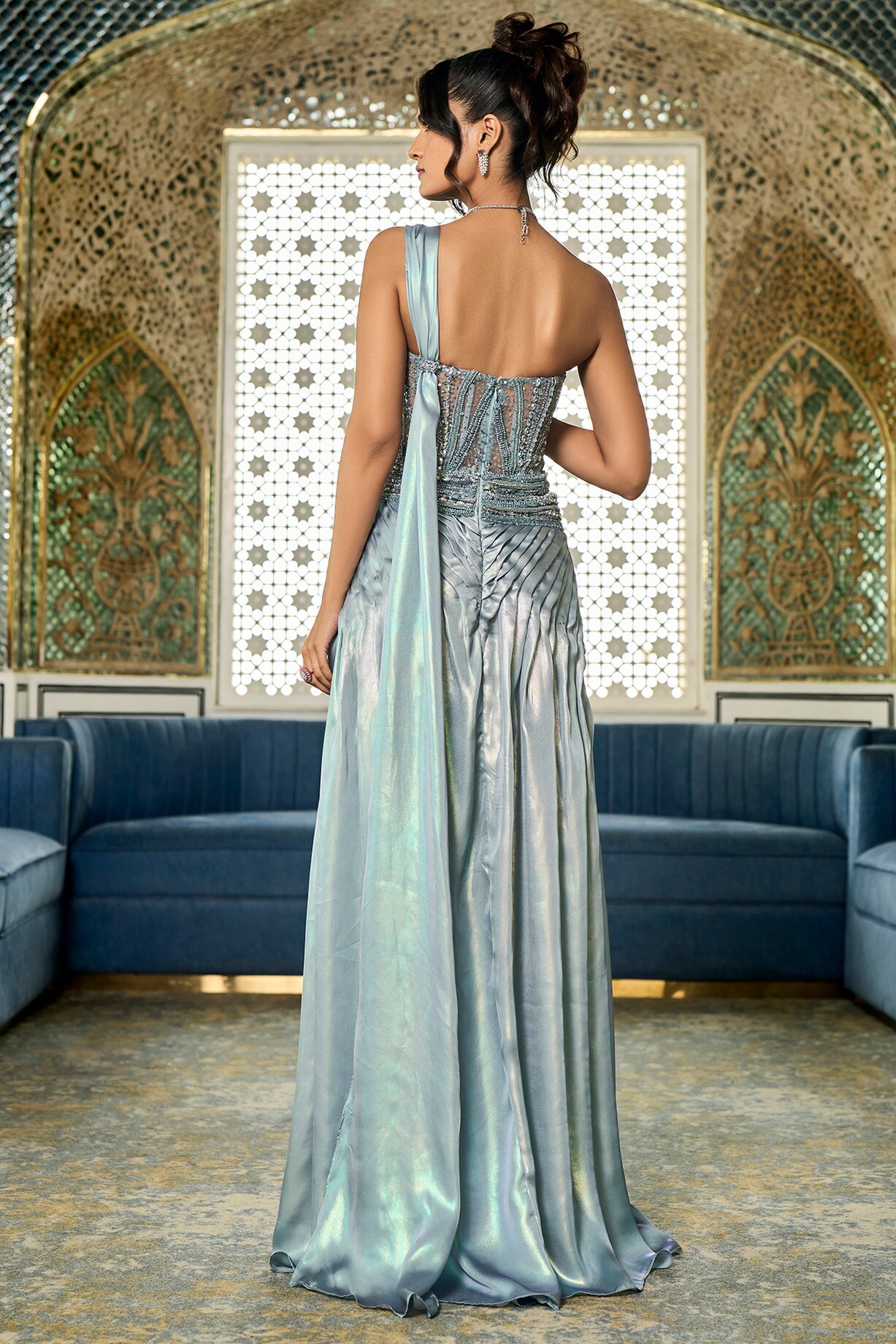Powder Blue Tulle Embroidered Wedding Gown by AMIT GT at Pernia's Pop ...