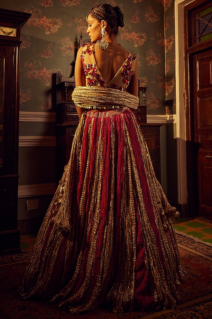 Fuschia Metallic Tissue Lehenga Set Design by Etasha by Asha Jain at ...