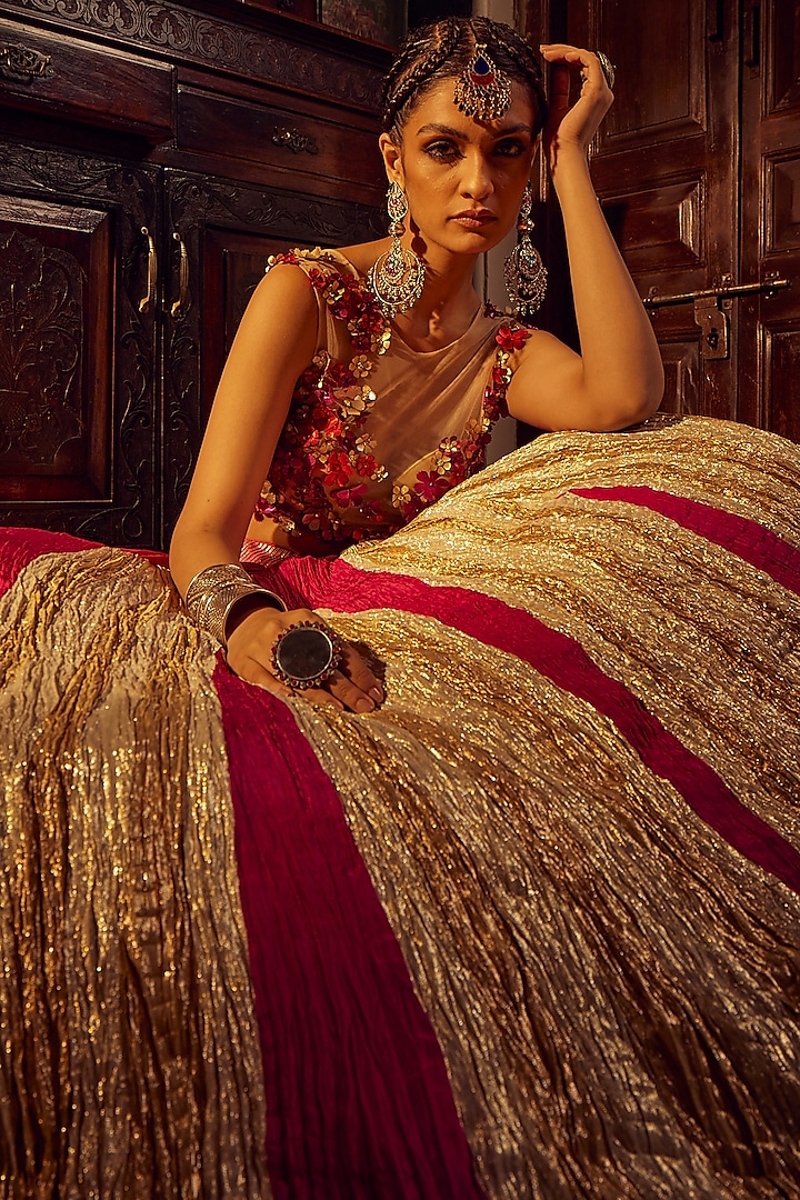 Fuchsia Metallic Tissue Flared Wedding Lehenga Set by Etasha by Asha Jain at Pernia's Pop Up ...