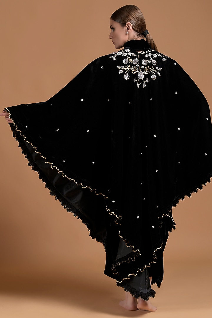 Black Poly Velvet Embellished Cape Set by Amore Mio by Hitu at Pernia's ...