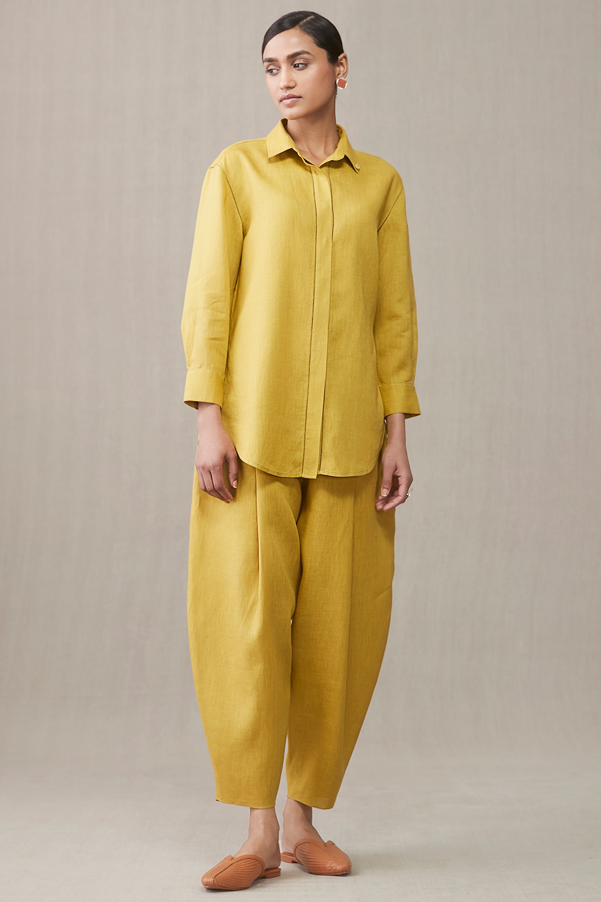 Mustard Linen Tunic Set Design by AMPM at Pernia's Pop Up Shop 2024