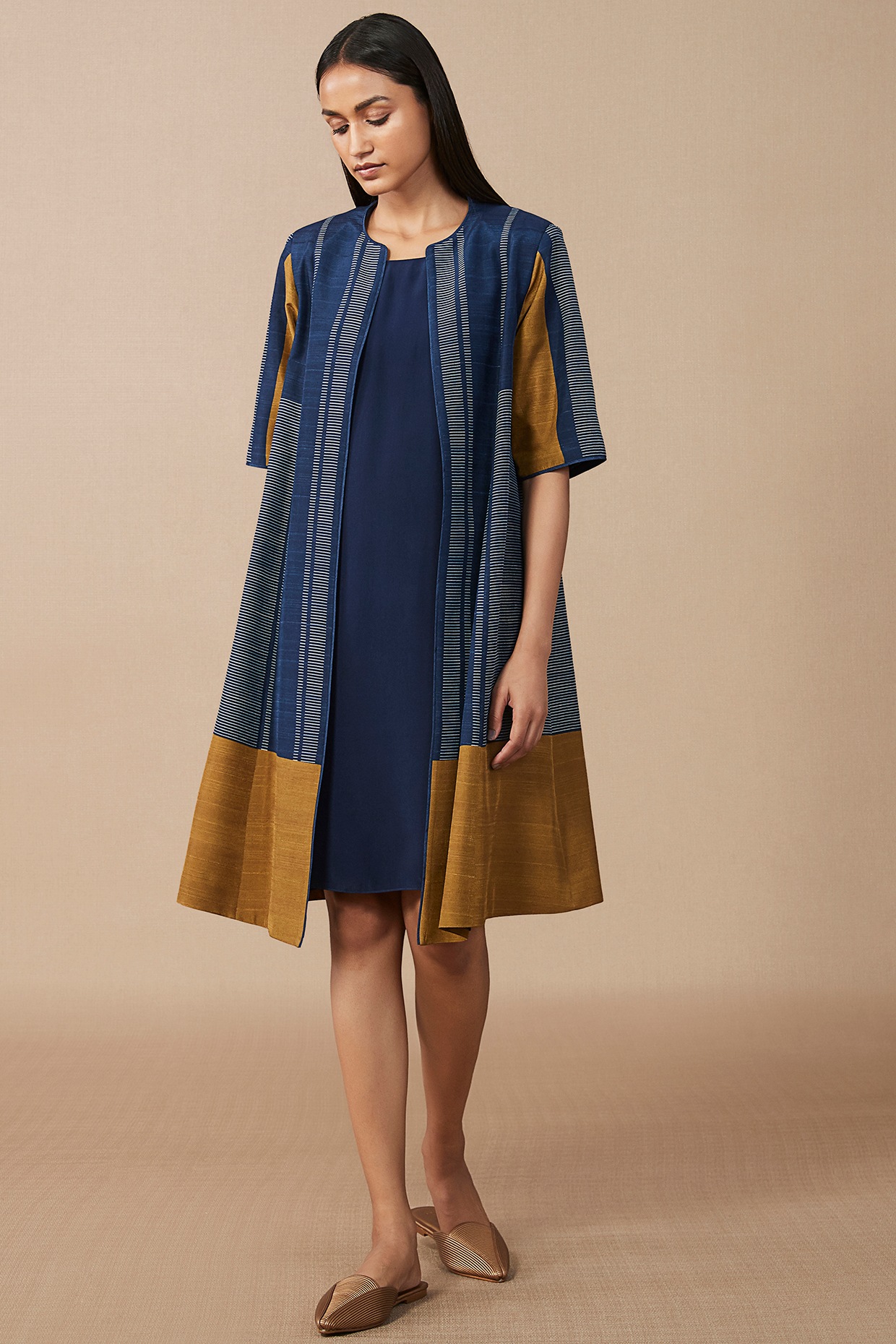 Navy Blue Digital Printed Jacket Dress by AMPM at Pernia's Pop Up Shop 2025