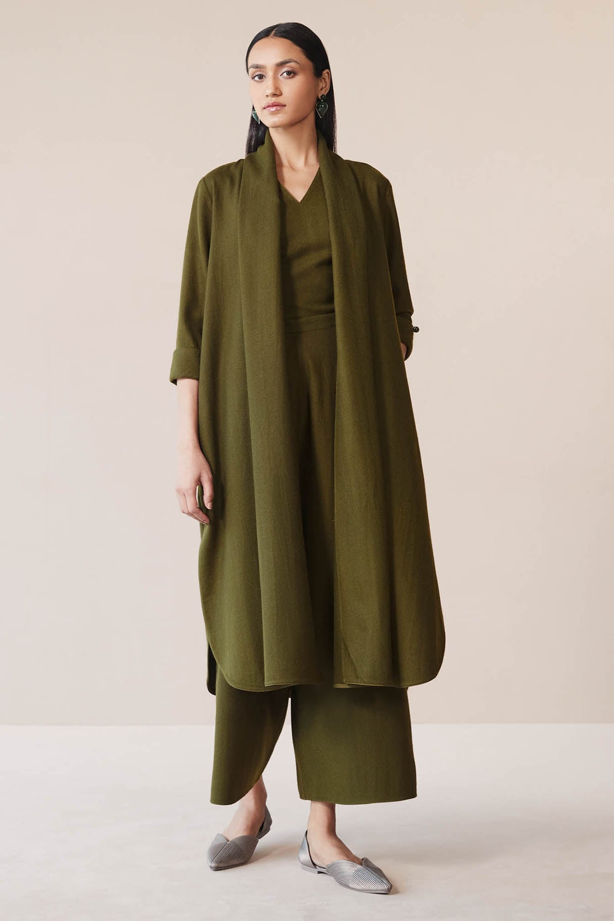 Olive Wool Throw Jacket Set by AMPM at Pernia's Pop Up Shop 2025