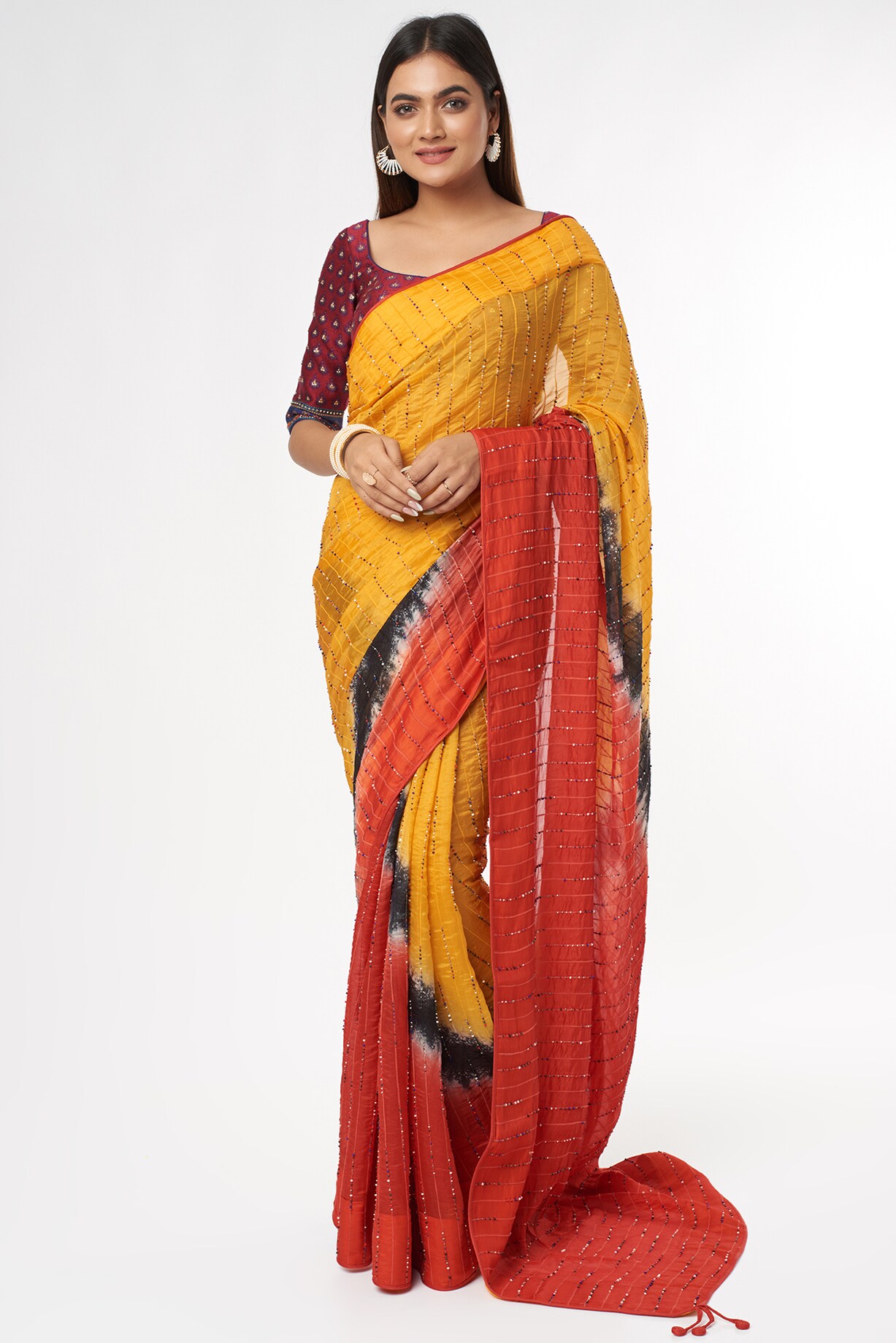 Yellow & Red Handwoven Silk Saree Set Design by Amrich at Pernia's Pop ...