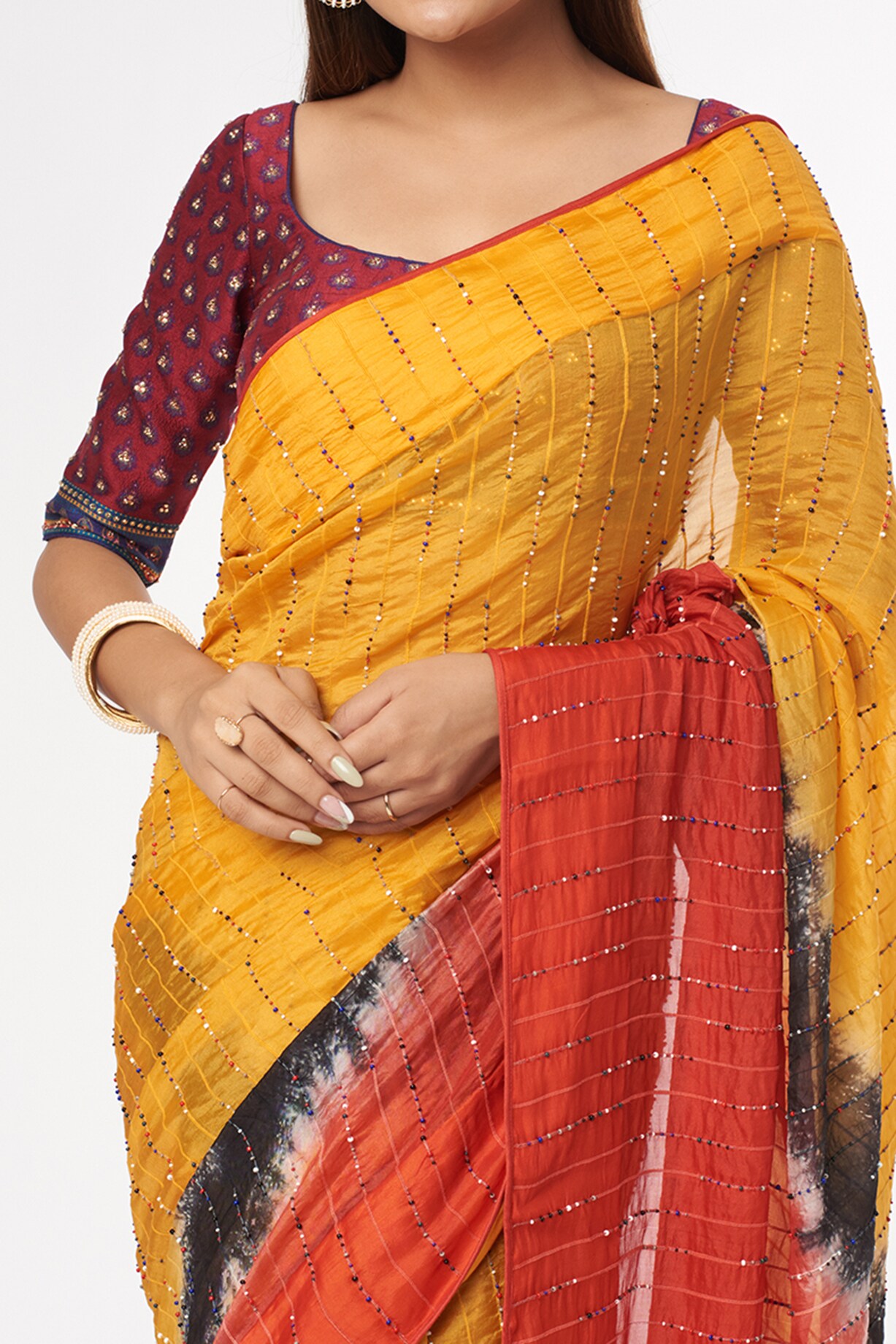 Yellow & Red Handwoven Silk Saree Set Design by Amrich at Pernia's Pop ...