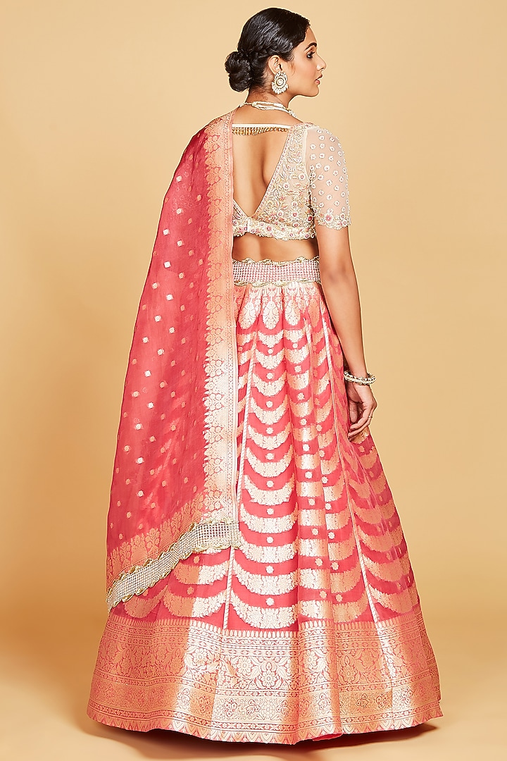 Rani Banarasi Organza Kalidar Wedding Lehenga Set by AMRIN KHAN at ...