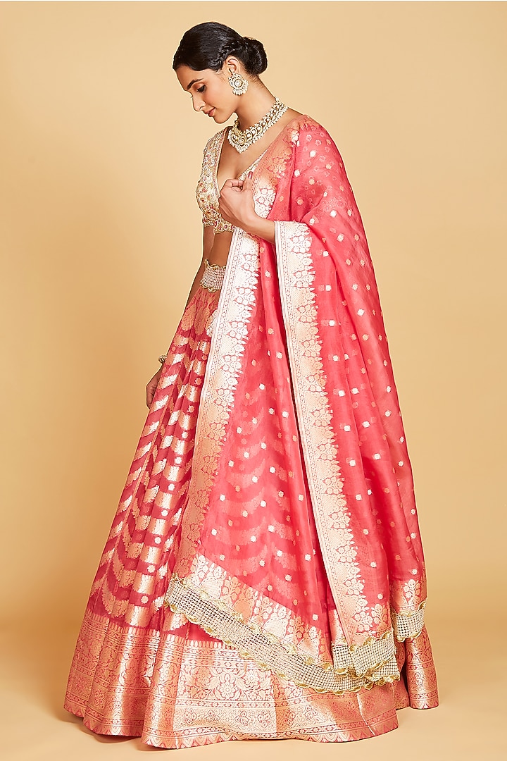 Rani Banarasi Organza Kalidar Wedding Lehenga Set by AMRIN KHAN at ...