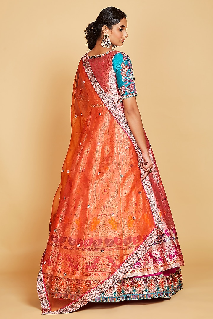 Magenta Raw Silk Embroidered Jacket Wedding Lehenga Set by AMRIN KHAN ...