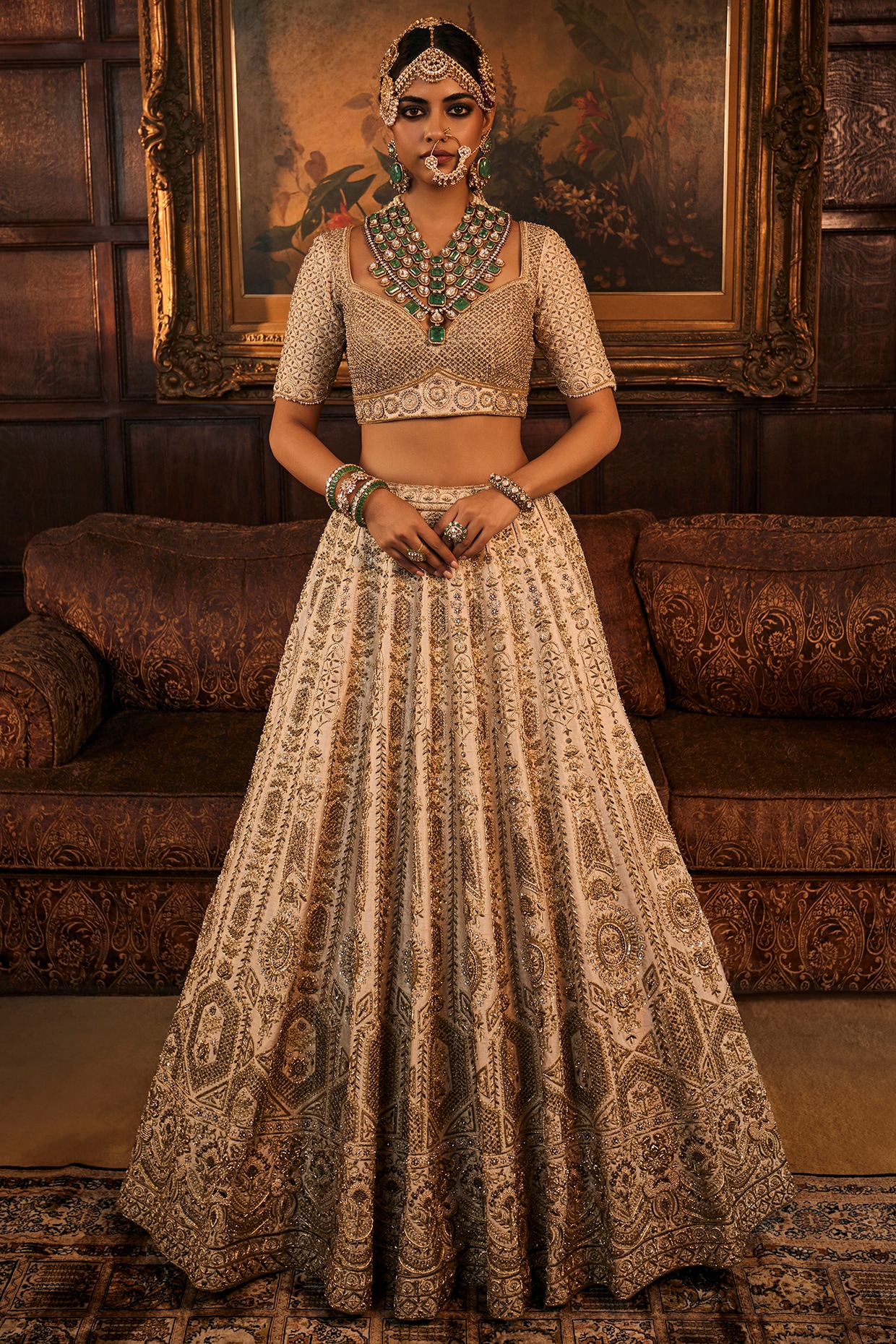 Gold Raw Silk Zardosi & Zari Embroidered Bridal Lehenga Set by AMRIN ...