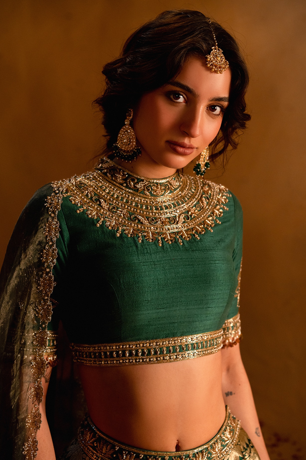 Green Banarasi Handcrafted Bridal Lehenga Set by AMRIN KHAN at Pernia's ...