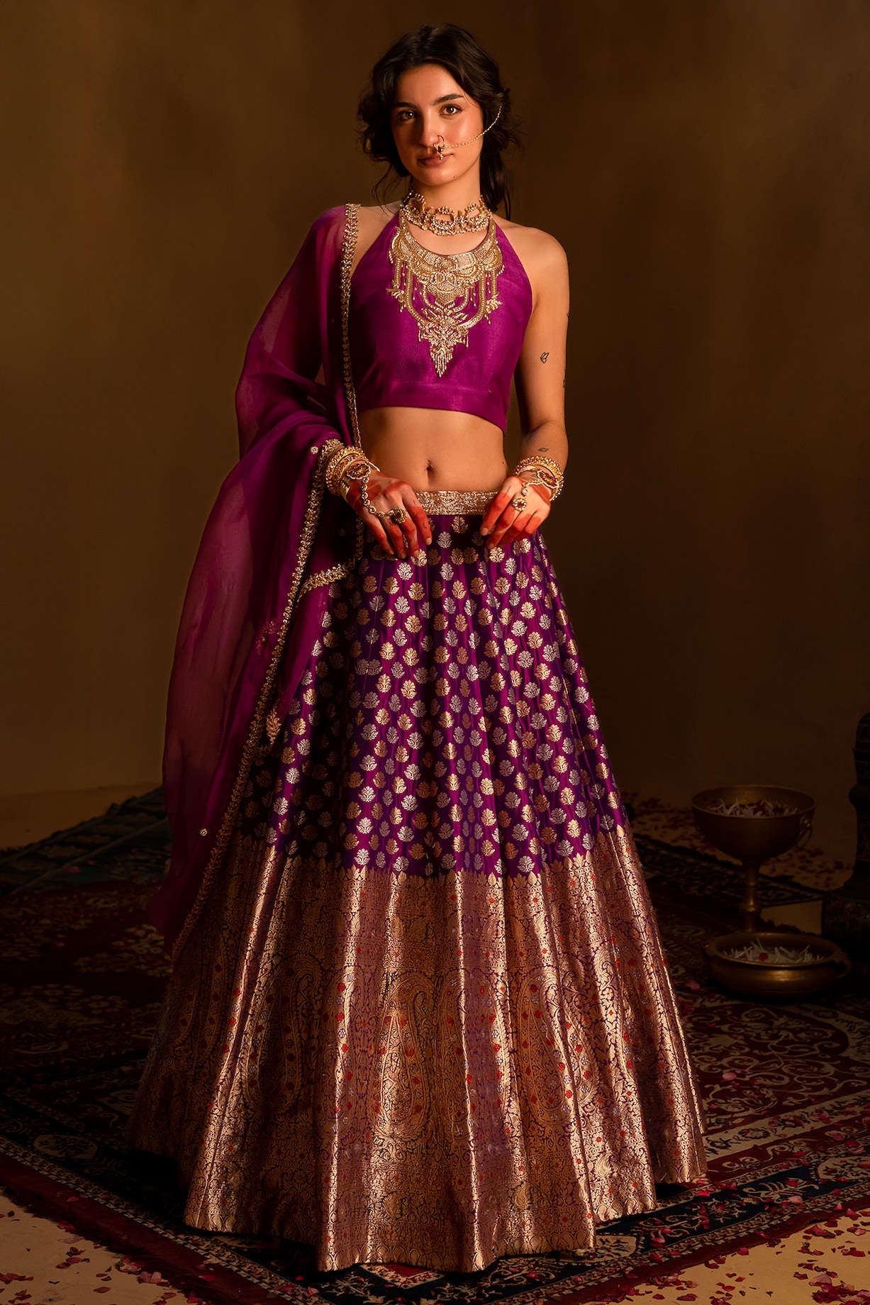 Magenta Purple Banarasi Bridal Lehenga Set by AMRIN KHAN at Pernia's ...