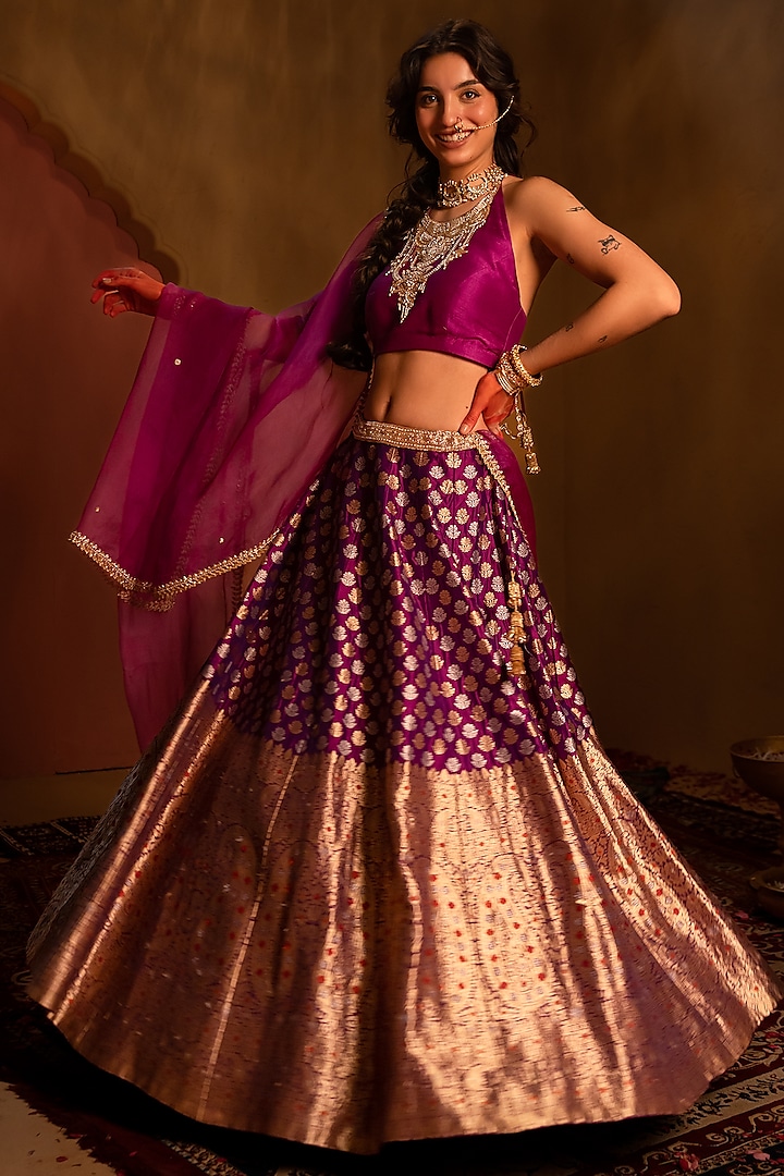 Magenta Purple Banarasi Bridal Lehenga Set by AMRIN KHAN at Pernia's ...