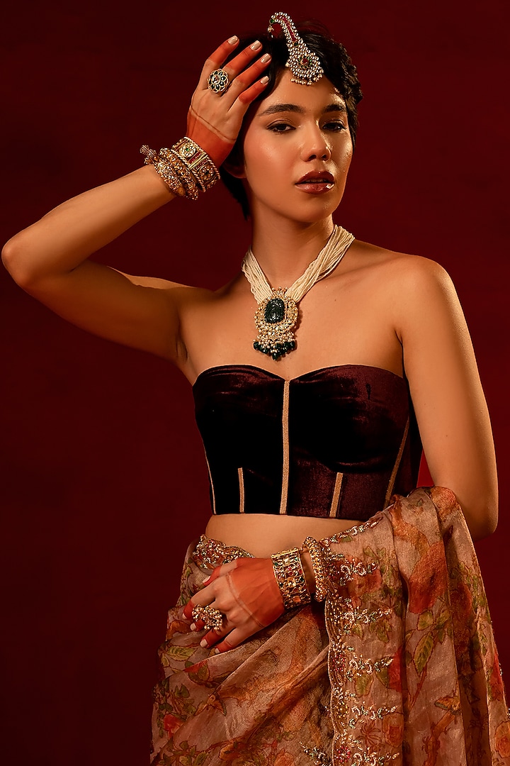 Pink Tissue Zardosi Embellished Wedding Saree Set by AMRIN KHAN at ...