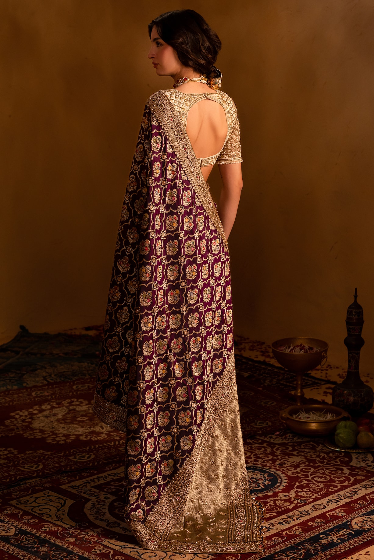 Purple Banarasi Bridal Saree Set by AMRIN KHAN at Pernia's Pop Up Shop 2025
