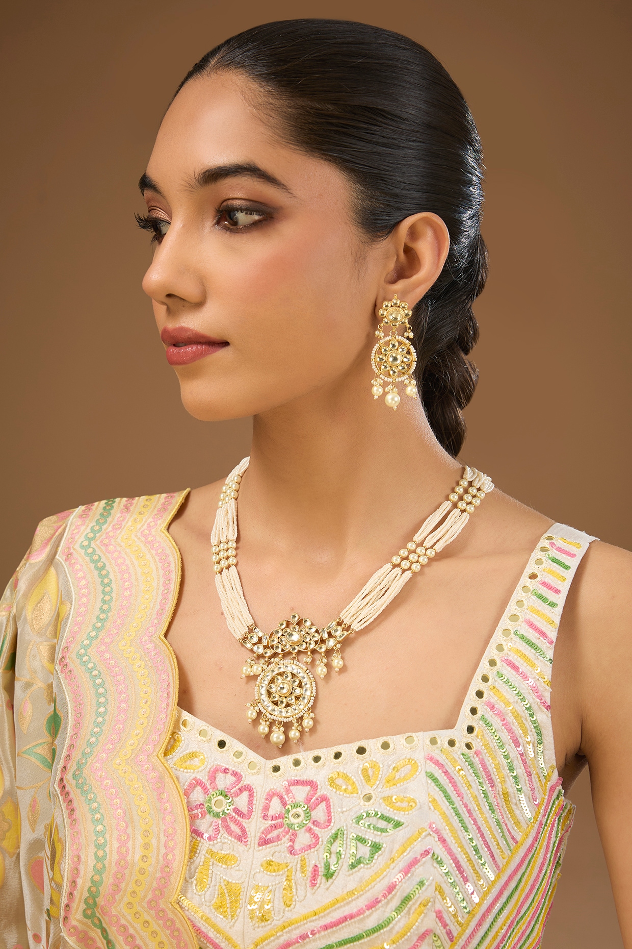 Gold Finish Pachi Kundan Polk Handcrafted Necklace Set by Amreli Jaipur at Pernia's Pop Up Shop 2025