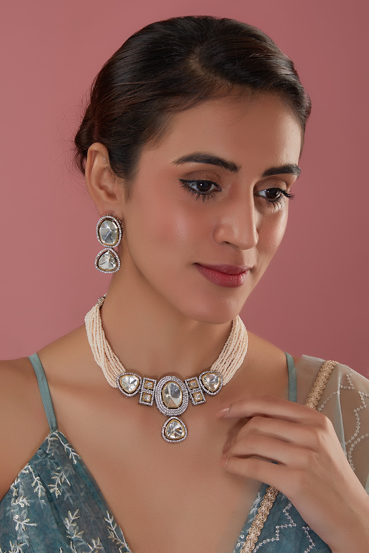 Gold Finish Kundan Polki Choker Necklace Set by Amreli Jaipur at Pernia's Pop Up Shop 2025