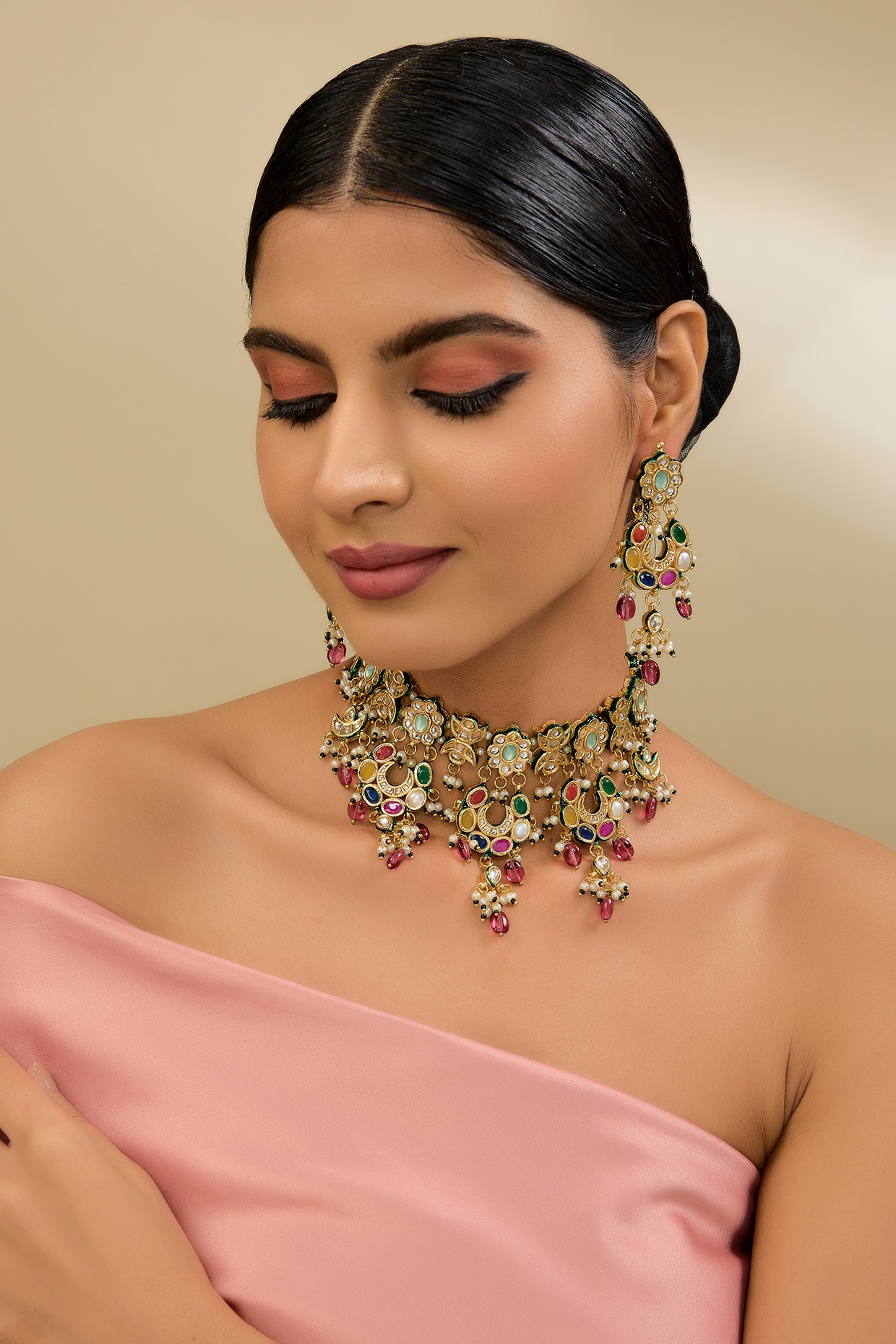 Gold Finish Kundan Polki Choker Necklace Set by Amreli Jaipur at Pernia's Pop Up Shop 2025