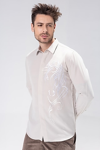 Cream Polynosic motif Embroidered Shirt by AMIT ARORA at Pernia's Pop ...